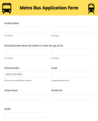 Metro Bus Application Form Template | Jotform