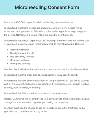 Microneedling Consent Form Template | Jotform