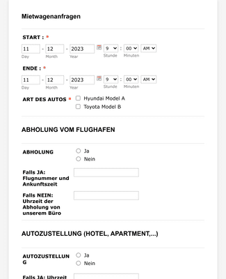Mietwagenanfragen Formularvorlage | Jotform