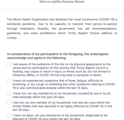 Minors COVID-19 Liability Release Waiver Form Template | Jotform