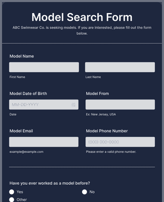 Model Search Form Template | Jotform