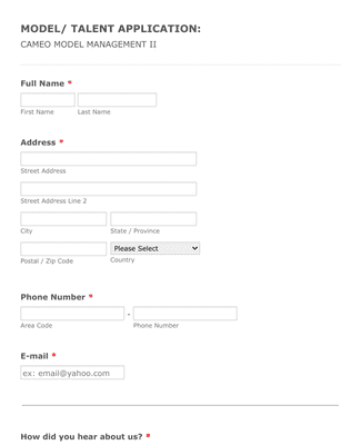 Model/ Talent Application Form Template | Jotform