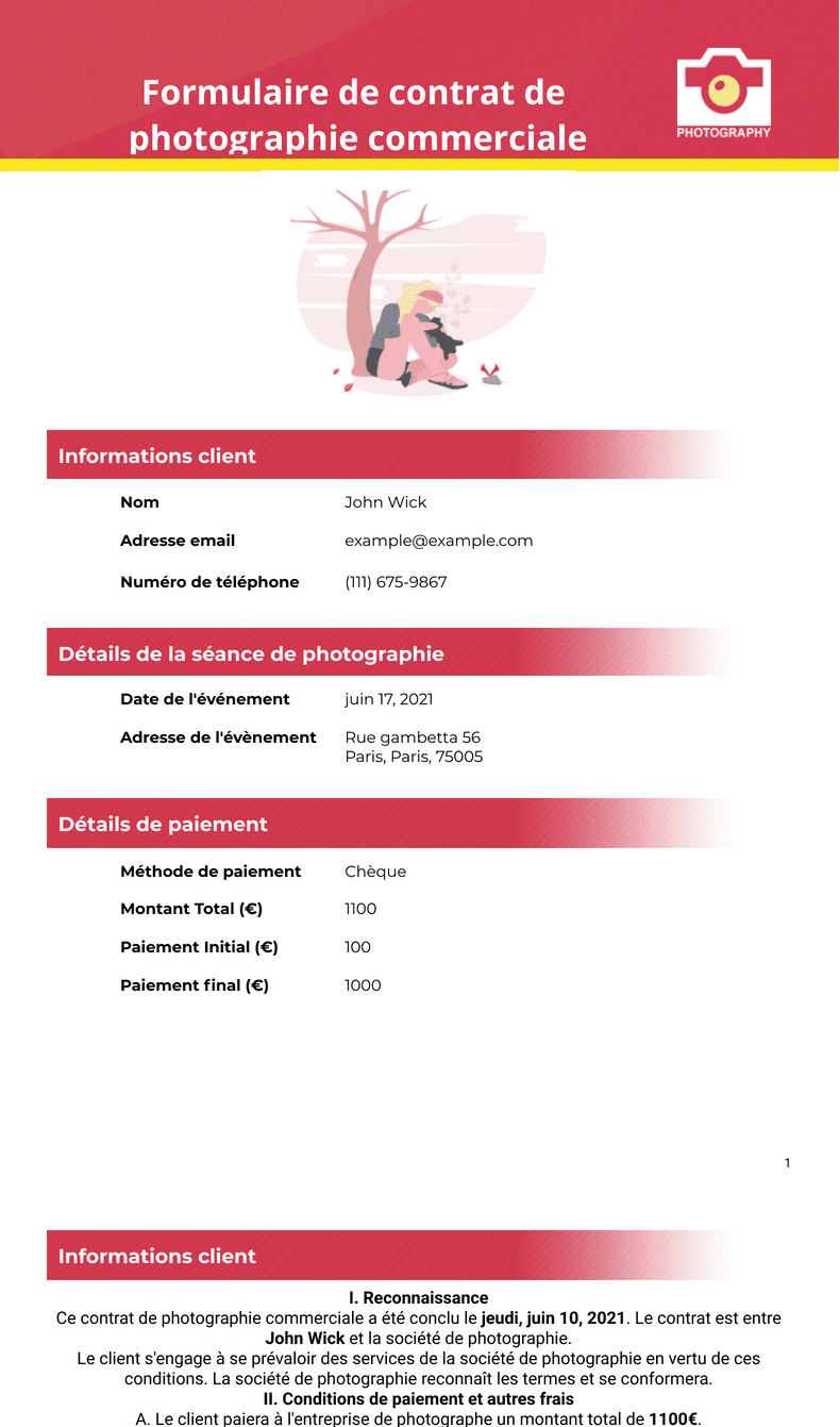 Modèle de contrat de photographie commerciale - Modèles de PDF | Jotform