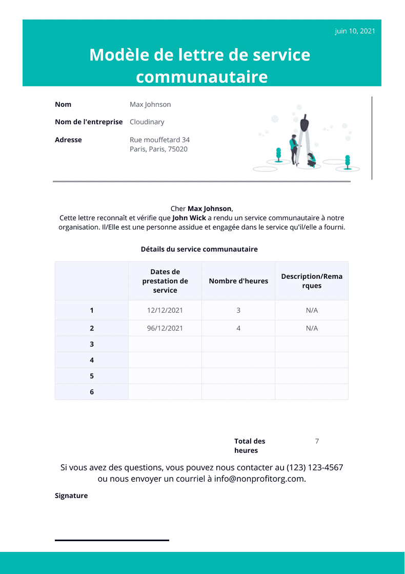 Modèle de lettre de service communautaire - Modèles de PDF | Jotform