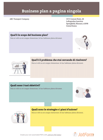 Modello di business plan a pagina singola - Template PDF | Jotform