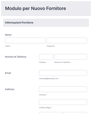 Modulo per Nuovo Fornitore Template Modulo | Jotform