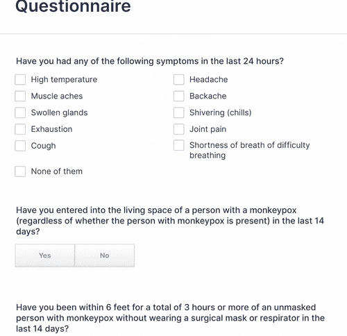Monkeypox Self-Screening Questionnaire Form Template | Jotform