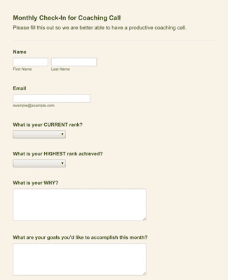 Monthly Check-In for Coaching Call Form Template | Jotform