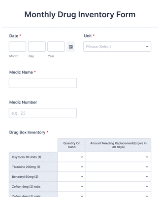 Monthly Drug Inventory Form Template | Jotform
