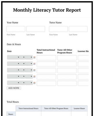 Monthly Literacy Tutor Report Form Template | Jotform