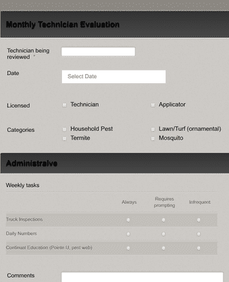 Monthly Technician Evaluation Form Template | JotForm