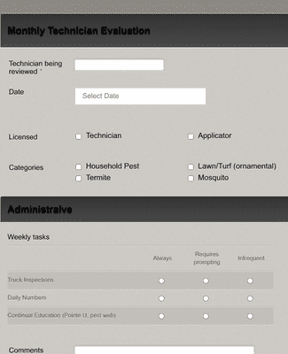 Monthly Technician Evaluation Form Template | Jotform