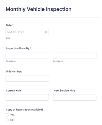 Monthly Vehicle Inspection Form Template | Jotform