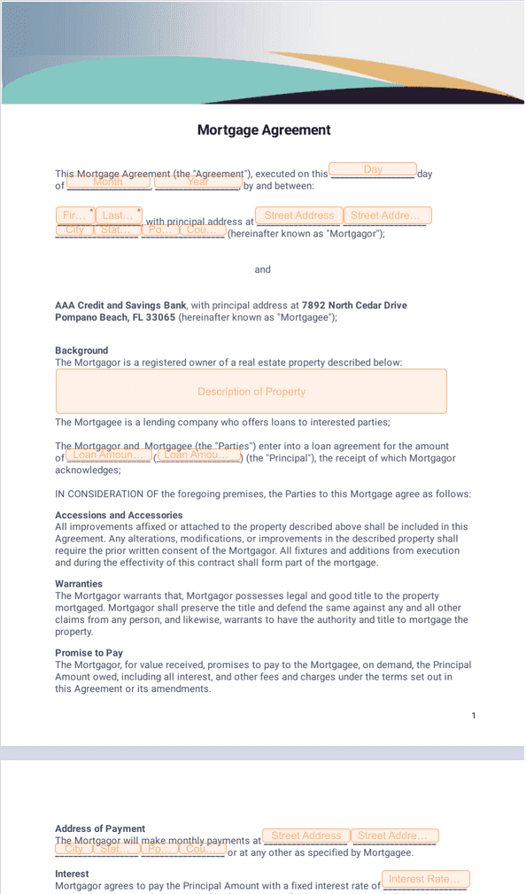 Mortgage Agreement - Sign Templates | Jotform