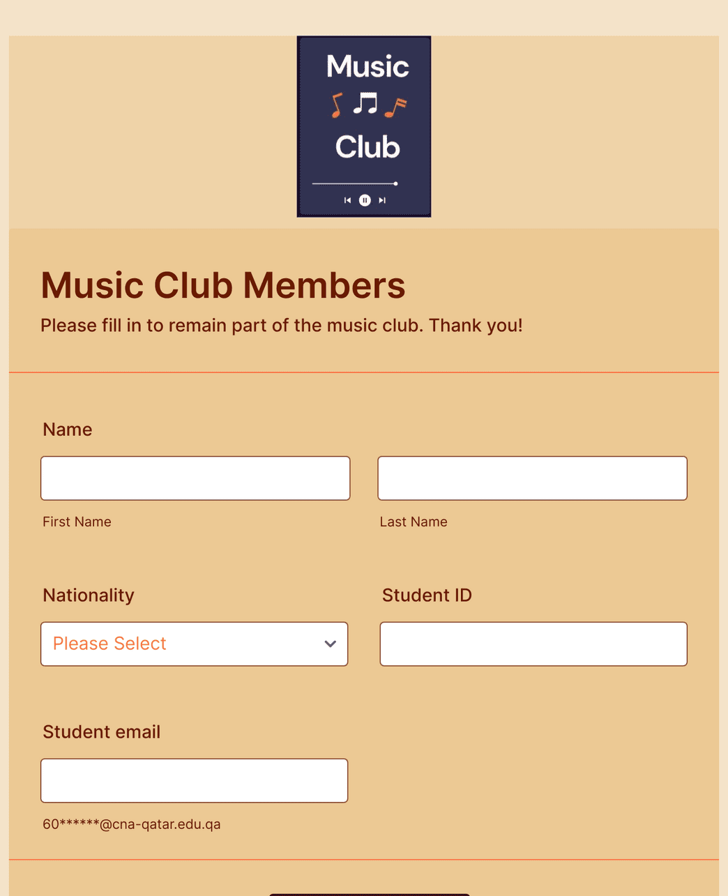 Music Club Members Form Template | Jotform