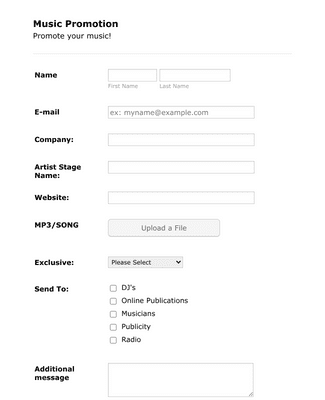 Music Promotion Form Template | Jotform