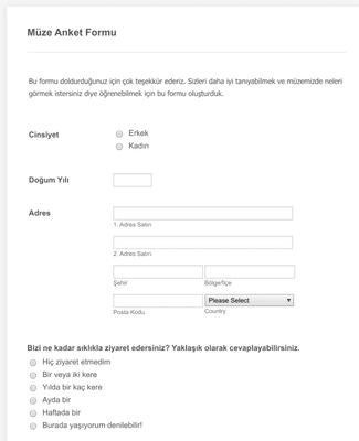 Müze Anket Form Şablonu | Jotform
