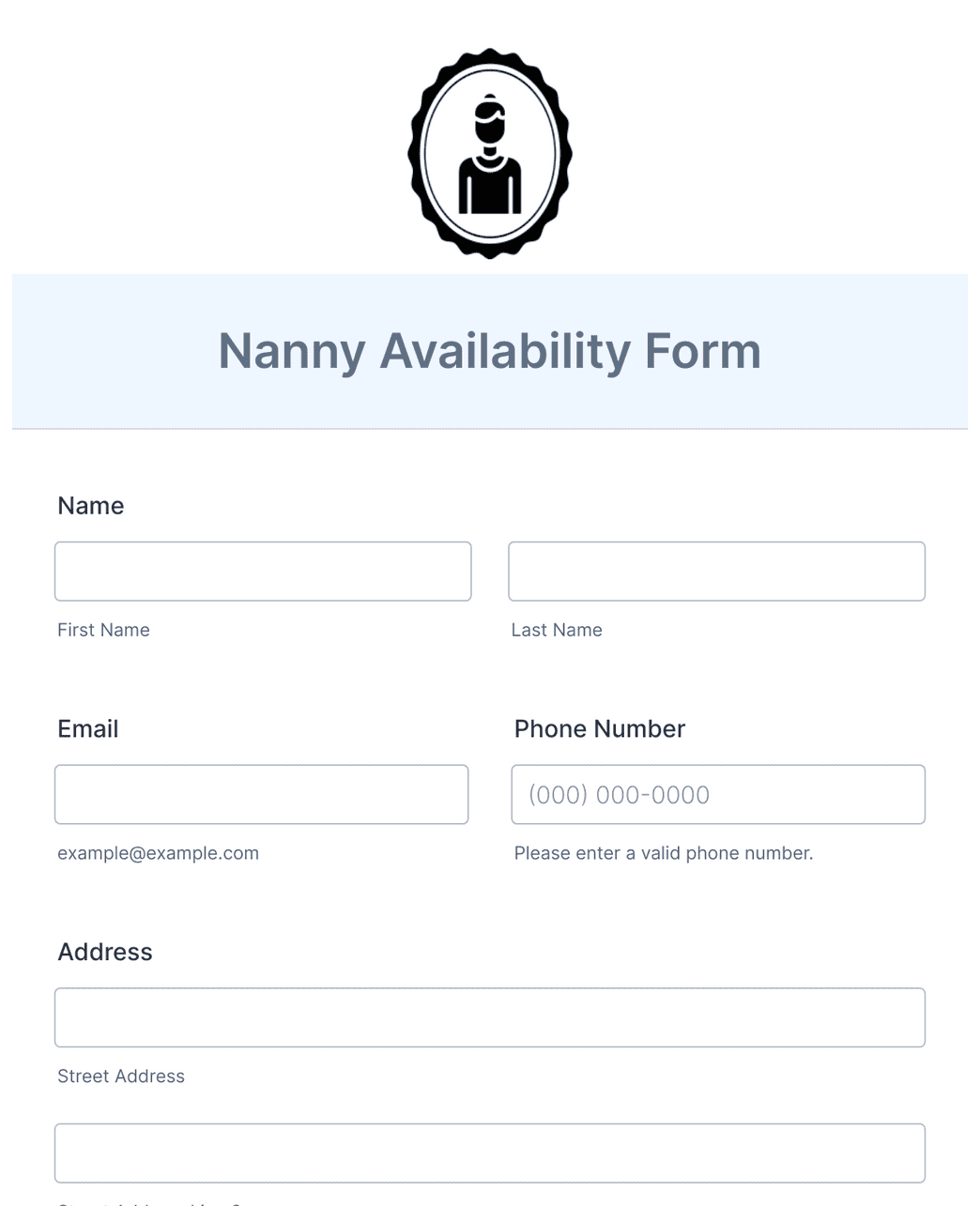 Nanny Availability Form Template | Jotform