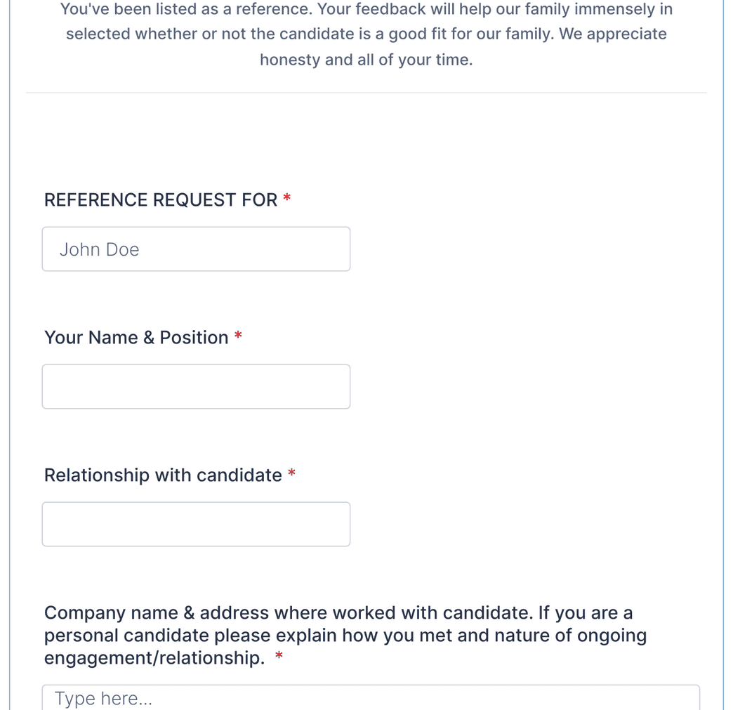 Nanny Reference Request Form Template | Jotform