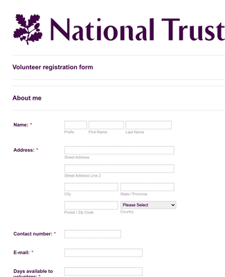 National Trust volunteer registration Form Template | Jotform