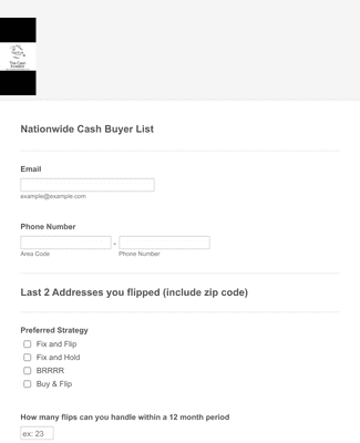 Nationwide Cash Buyer List Form Template | Jotform