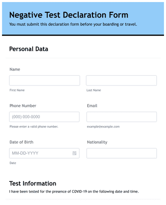 Negative Test Declaration Form Template | Jotform