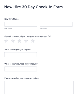 New Hire 30 Day Check-In Form Template | Jotform