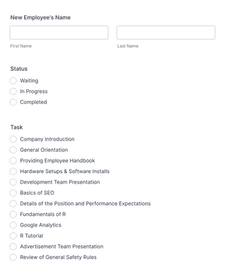 New Hire Onboarding Status Control Form Template | Jotform