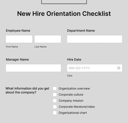 New Hire Orientation Checklist Form Template | Jotform