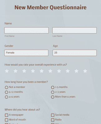 New Member Questionnaire Form Template | Jotform