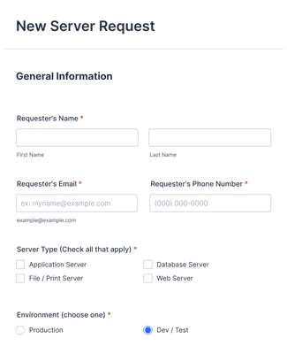 New Server Request Form Template | Jotform