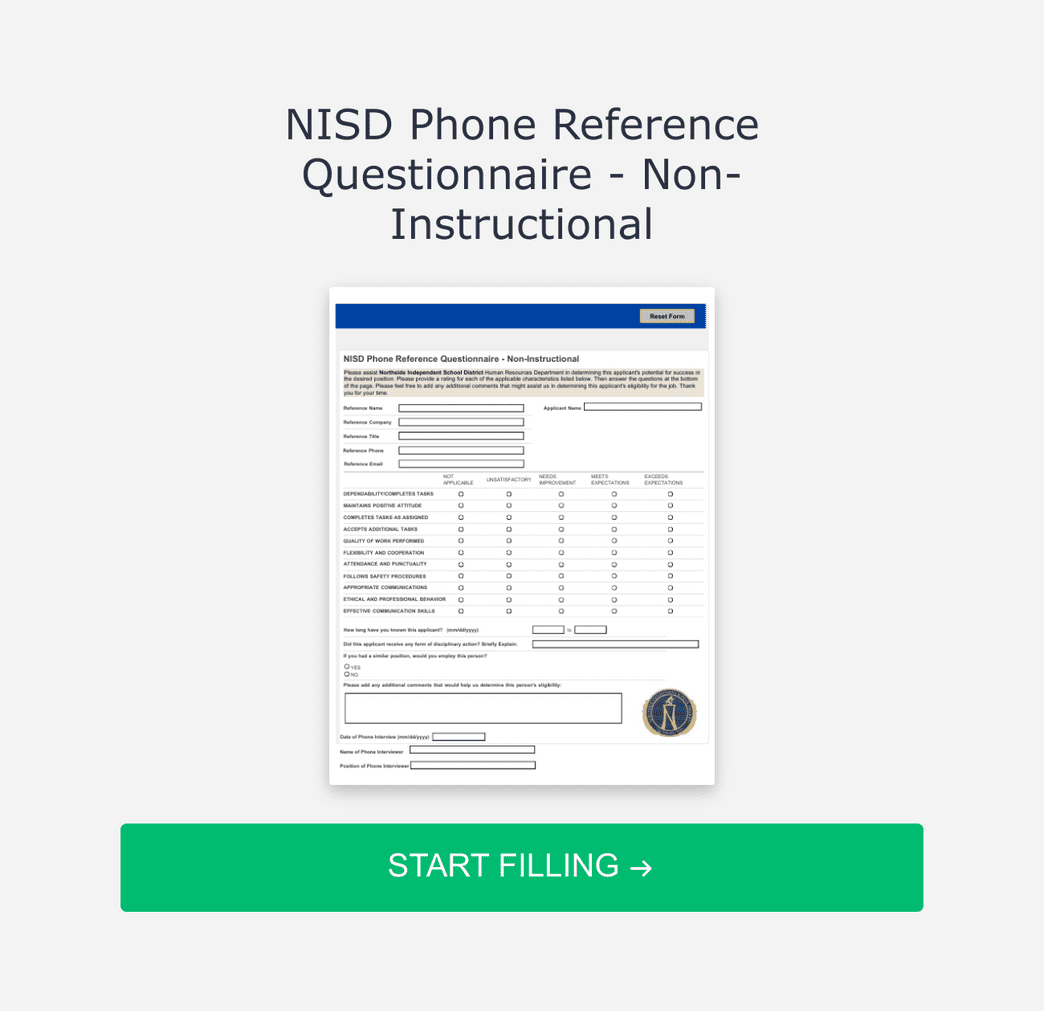 NISD Phone Reference Questionnaire -l Form Template | Jotform