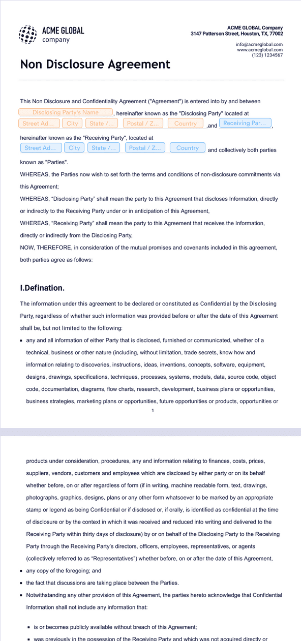 Non Disclosure Agreement Template Sign Templates Jotform