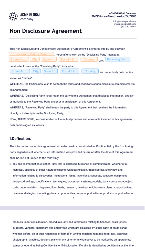 Non Disclosure Agreement Template Sign Templates Jotform