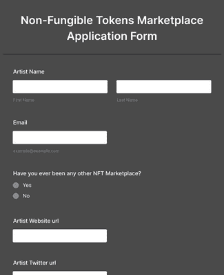 Non-Fungible Tokens Marketplace Application Form Template | Jotform