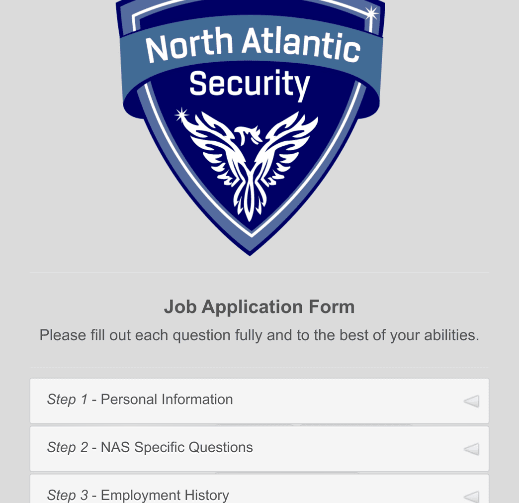 North Atlantic Security: Application for Employment Form Template | Jotform