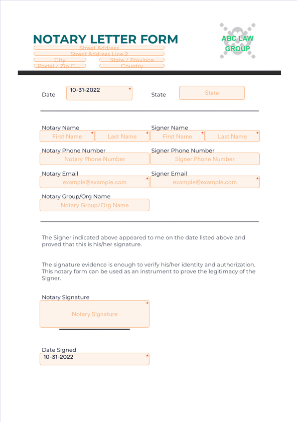 Notary Letter Form - Sign Templates | Jotform