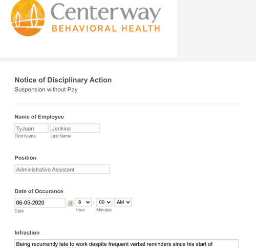 Notice of Disciplinary Action Form Template | Jotform