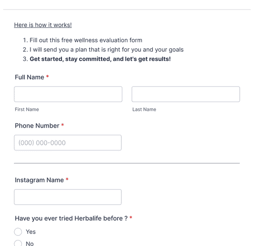 Nutrition Program Customer Registration Form Template | Jotform