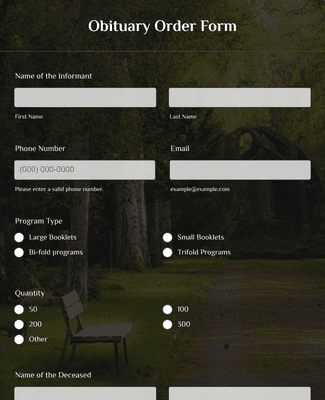 Obituary Order Form Template | Jotform