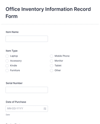Office Inventory Information Record Form Template | Jotform