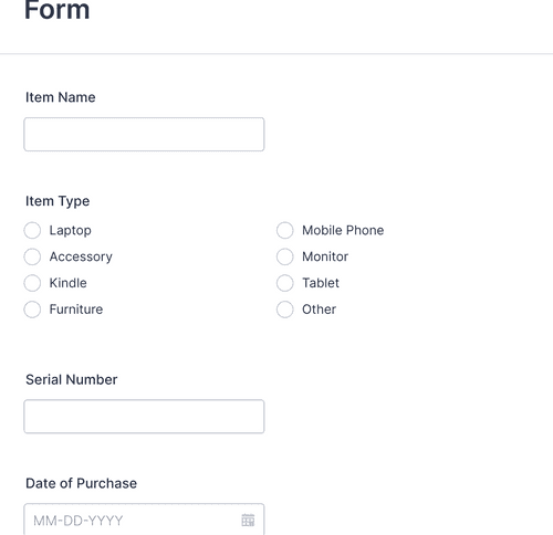 Office Inventory Information Record Form Template | Jotform