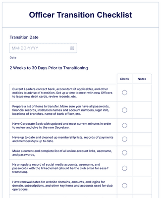 Officer Transition Checklist Form Template | Jotform