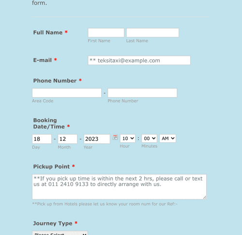 Taxi Online Booking Form Template | Jotform