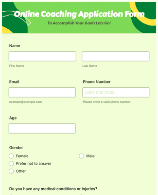 Online Coaching Application Form Template | Jotform