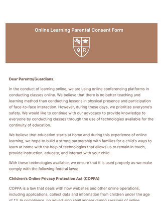 Online Learning Parental Consent Form Template | Jotform