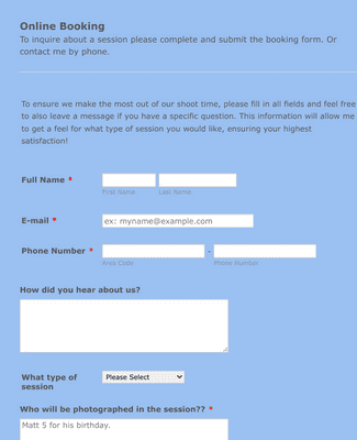 Online Photo Shoot Booking Form Template | Jotform