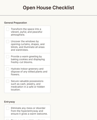 Open House Checklist Form Template | Jotform
