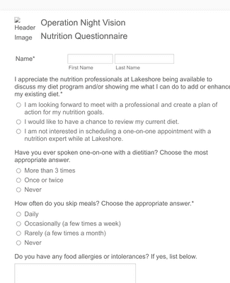 Nutrition Questionnaire Form Template | Jotform