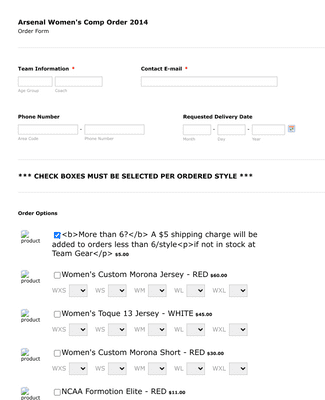 Order Form with images, sizes, and quantity options Form Template | Jotform